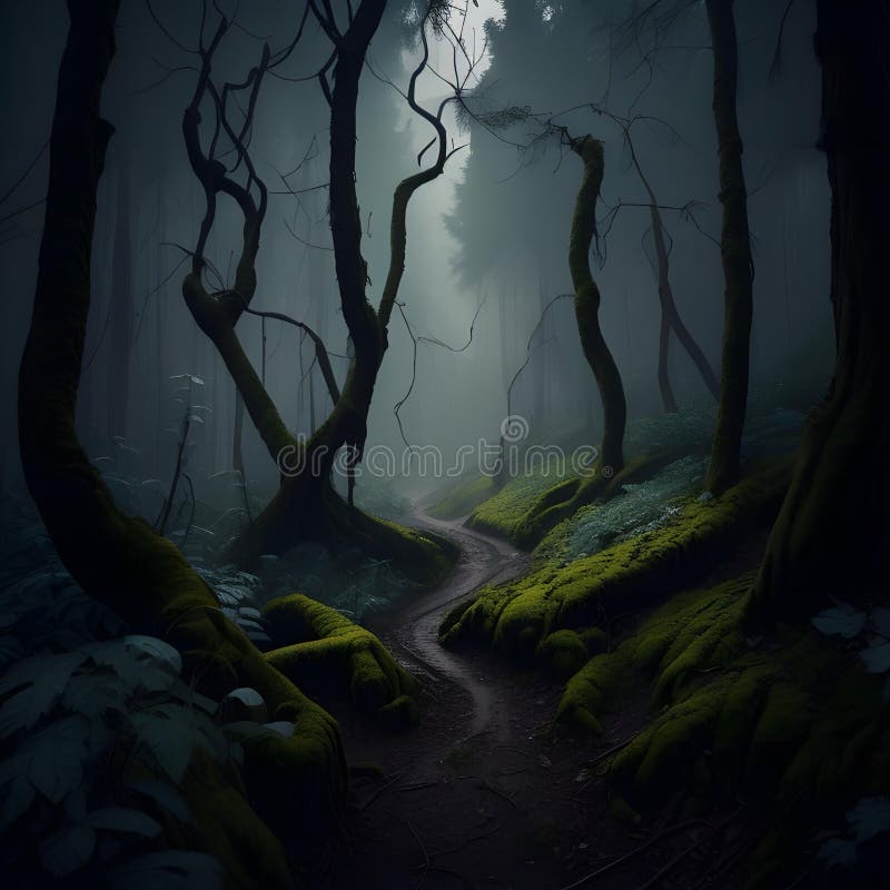 Mysterious Dark Forest with a Path in the Middle. Generative Ai Stock ...