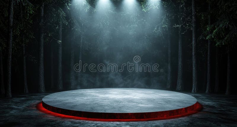 Mysterious Dark Forest Stage with Glowing Red Platform Stock ...