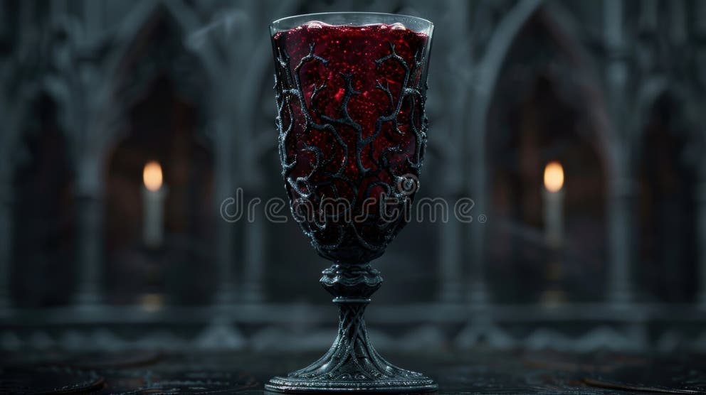 Mysterious Dark Glass Goblet Filled with Red Liquid Stock Illustration - Illustration of moody ...