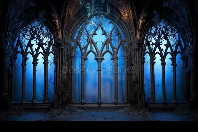 Mysterious Dark Gothic Interior with Columns and Windows Stock ...