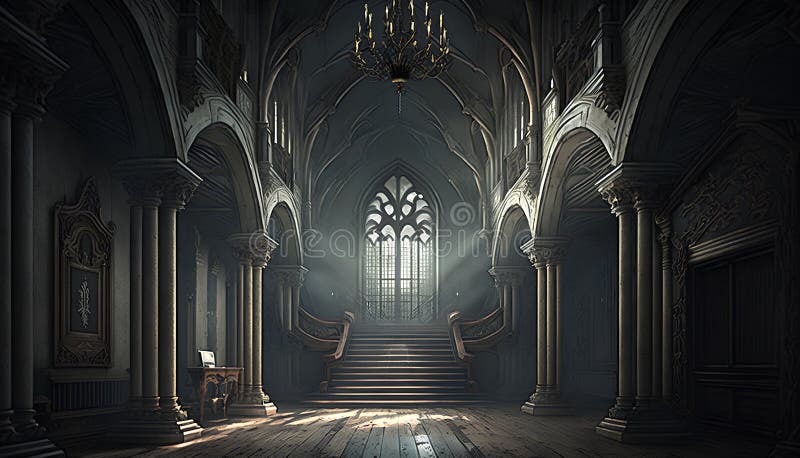 Mysterious Dark Gothic Interior. 3D Rendering Stock Illustration ...
