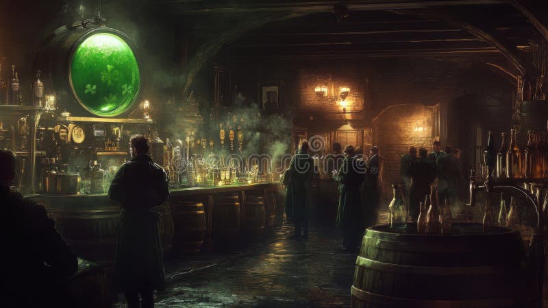 Mysterious Dark Pub Interior with Glowing Green Sphere Stock ...