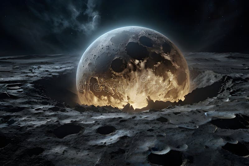 Mysterious Dark Side of the Moon with Cosmic Shadows. Stock ...