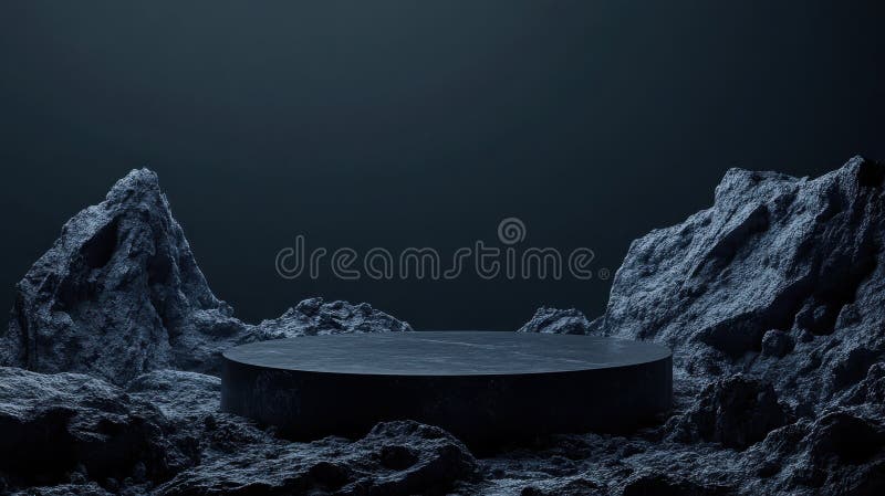 Mysterious Dark Stone Platform in Rugged Rocky Landscape with Dramatic ...