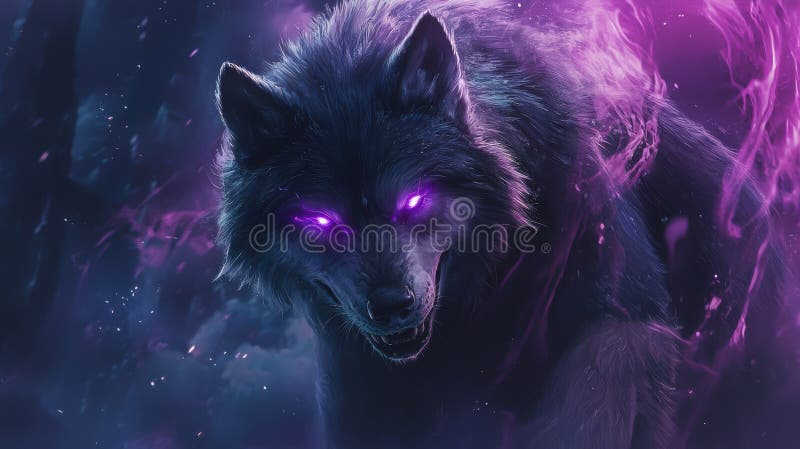 Mysterious Dark Wolf Surrounded by Ethereal Energy in Enchanting Forest ...