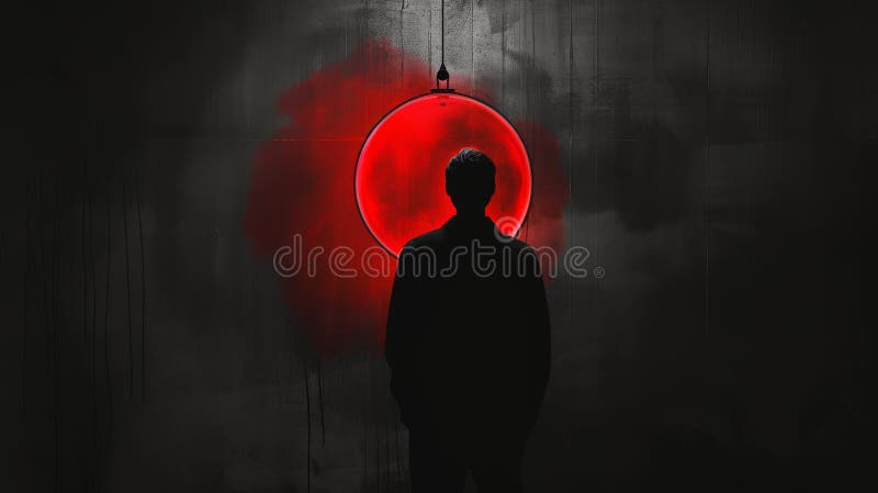 Silhouette with Red Glowing Circle on Dark Abstract Background Stock ...