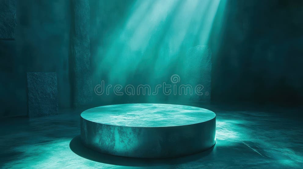 Mysterious Dimly Lit Circular Platform with Dramatic Light Beams Stock ...