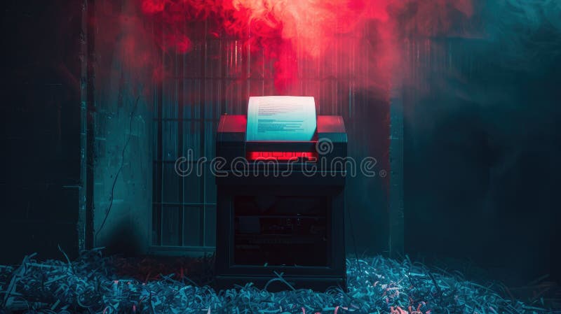 Mysterious Document Shredder in Dark Room with Glowing Red Light Stock ...