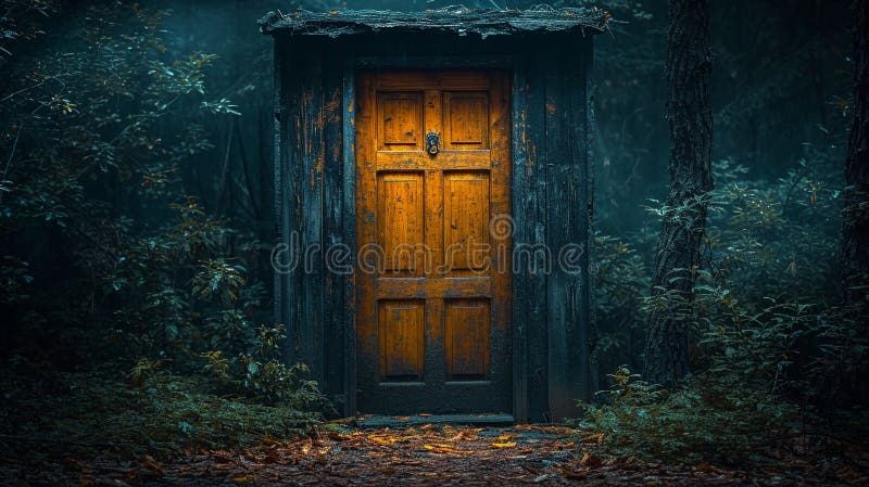 A Mysterious Door in the Forest Stock Image - Image of shine, night ...