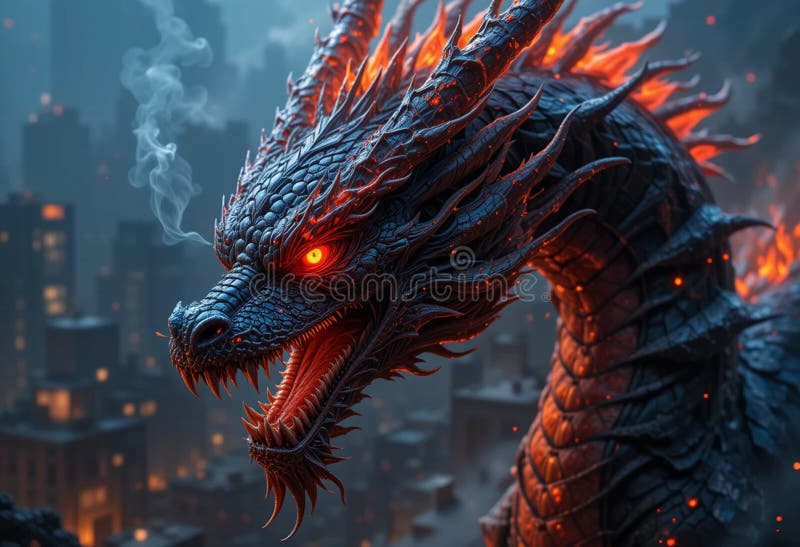 A Mysterious Dragon Emerges from the Mist, Overlooking a Mystical City ...