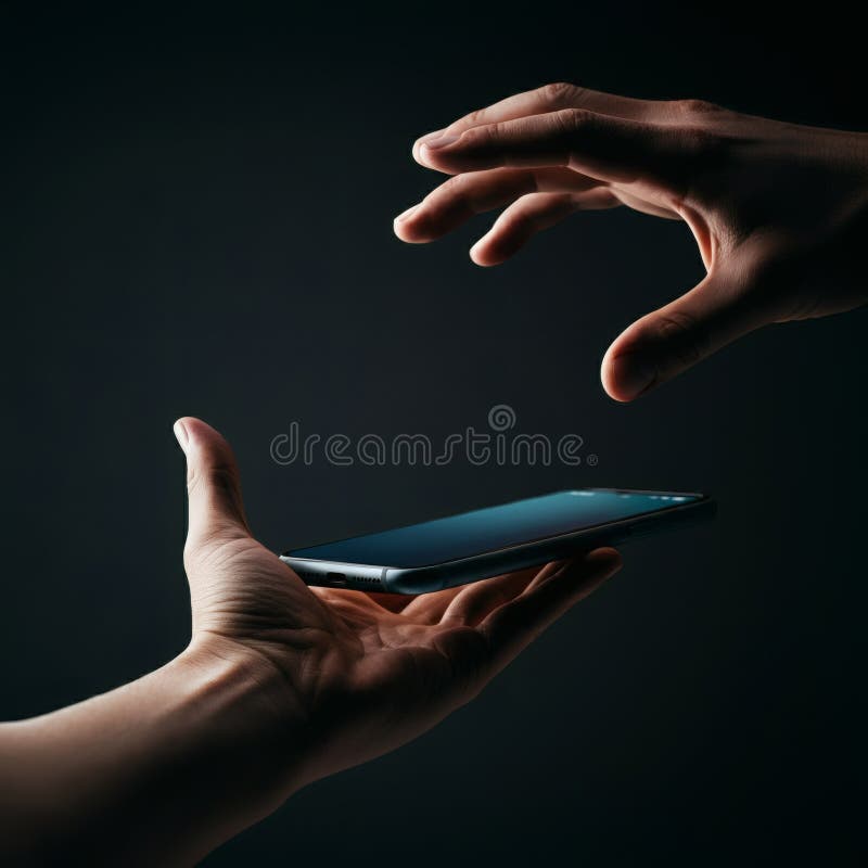 Suspenseful Dramatic Hand Reaching for Levitating Smartphone in Dark ...