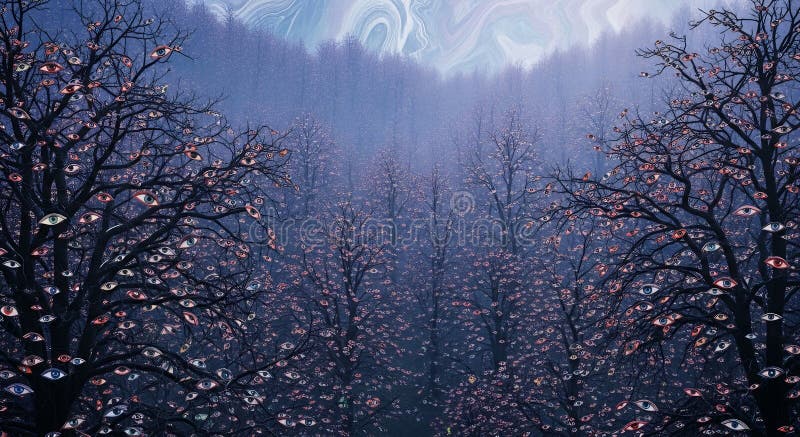 Mysterious Dreamscape: Surreal Forest of Bare Trees Adorned with ...