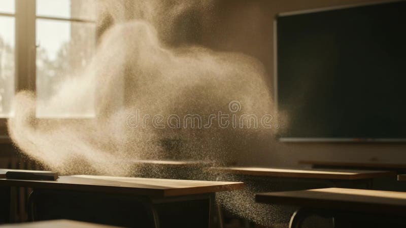 Mysterious Dust Cloud Exploding in an Empty Classroom Stock Video ...