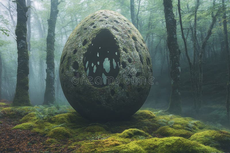 Mysterious Egg-shaped Stone Structure in an Eerie Forest Setting at ...