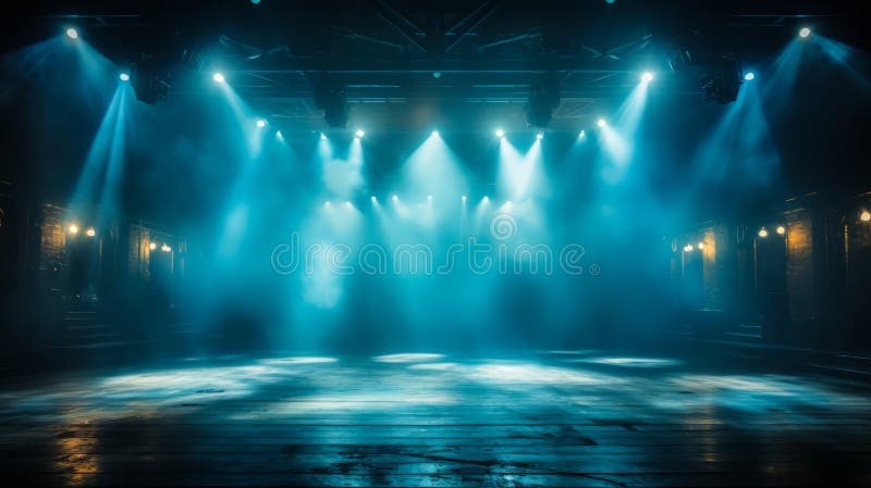 Mysterious Empty Stage with Dramatic Blue Lights and Smoke Spotlight on ...
