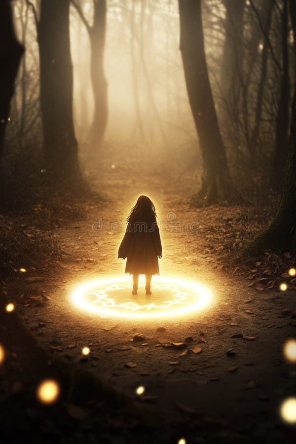 Mysterious Enchanted Forest with Glowing Magic Circle Around Young ...
