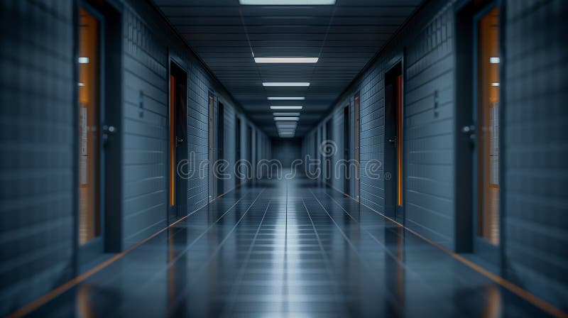 Mysterious Endless Hallway with Cool Tones Stock Illustration ...