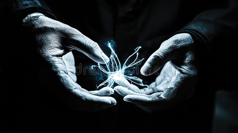 Mysterious Energy Ball between Mature Hands in Darkness Stock Image ...