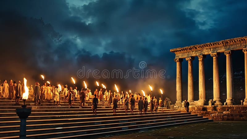 A Mysterious and Enigmatic Torchlight Ceremony at Ancient Temple Ruins ...