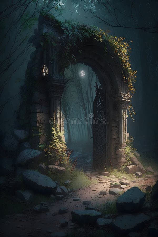 Mysterious Entrance To the Dark Forest. 3D Rendering Stock Illustration ...