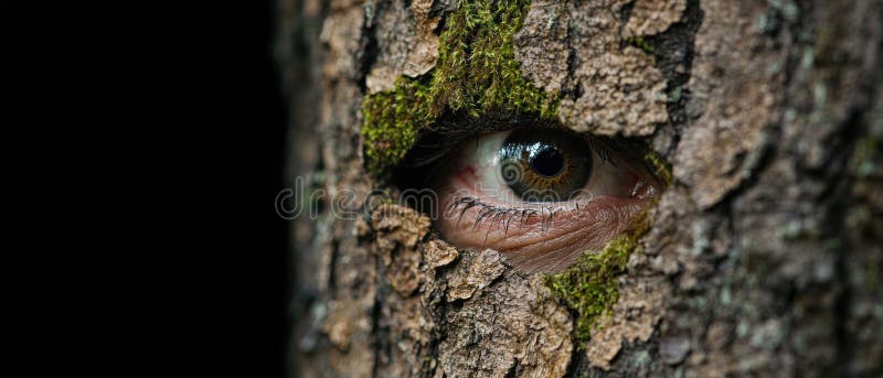 Mysterious Eye Peeking through Tree Bark Stock Illustration ...