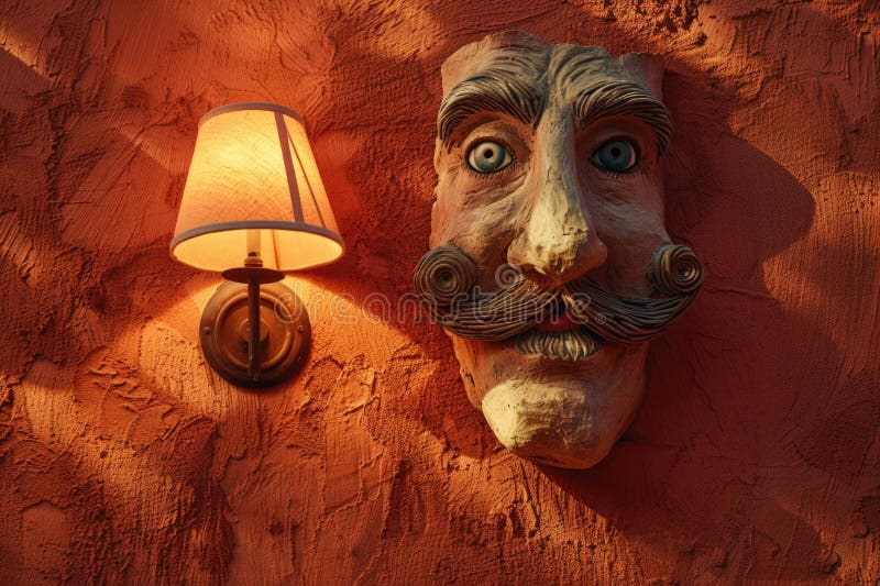 A Mysterious Face Painted on a Wall with a Glowing Lamp. Perfect for ...