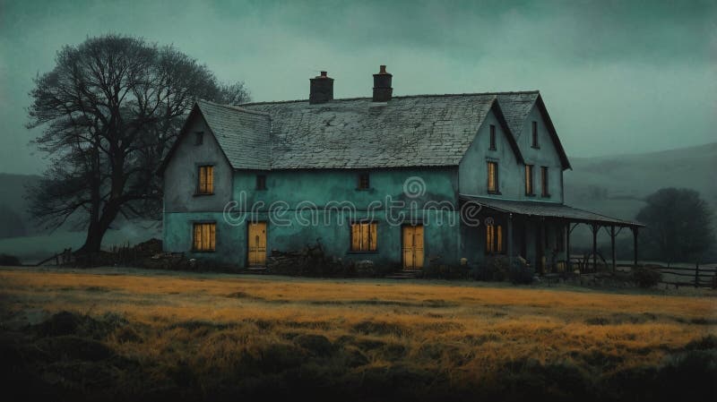 Rustic Farmhouse at Dusk Wallpaper Stock Image - Image of exterior ...