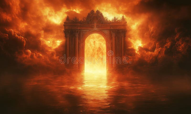 Mysterious Fiery Portal Emerging from Turbulent Waters Under Dramatic ...