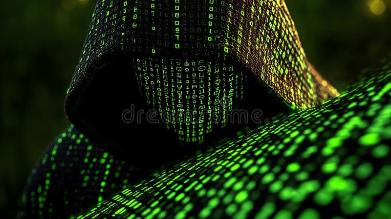 Mysterious Figure Cloaked in Green Digital Code, Evoking Themes of ...