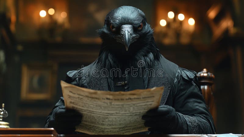 Mysterious Figure in Raven Costume Reading a Scroll by Candlelight in ...