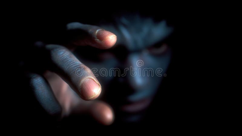 Mysterious Figure Reaching Out in Darkness with Intense Expression ...