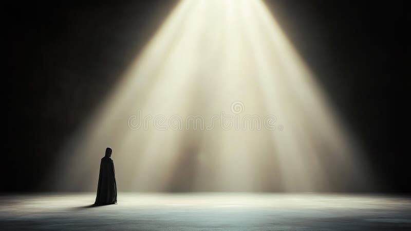 Mysterious Figure Standing Alone in a Spotlight with Dramatic Lighting ...