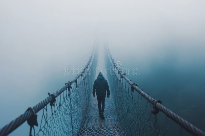 Mysterious Figure Strolling on a Bridge Disappearing into the Fog ...