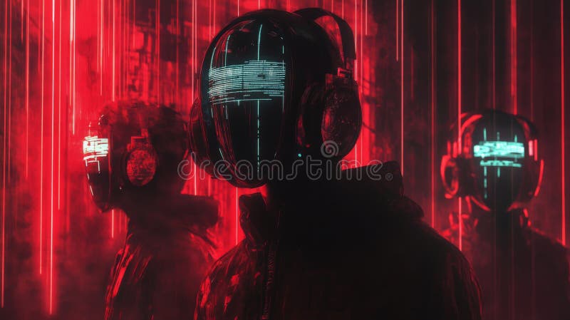 Mysterious Figures in Red Digital Landscape Stock Illustration ...