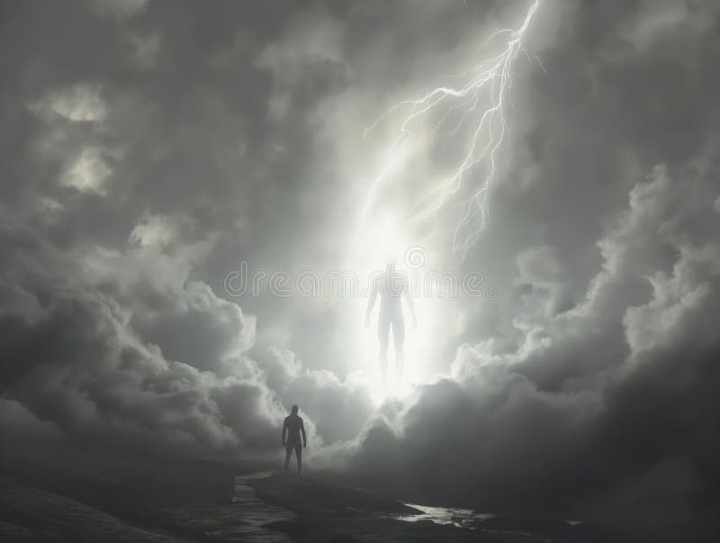 Mysterious Figures in Stormy Clouds with Lightning Stock Photo - Image ...