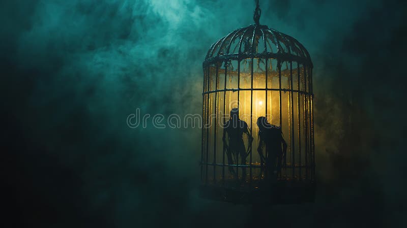 Mysterious Figures Trapped in a Cage Under Eerie Light a Haunting ...