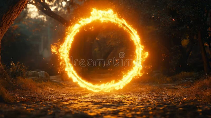 Mysterious Fire Circle Illuminating a Dark Forest Pathway Stock Video ...