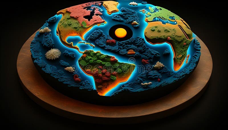 Mysterious Flat Earth Illuminated by a Dim Light on a Black Background ...