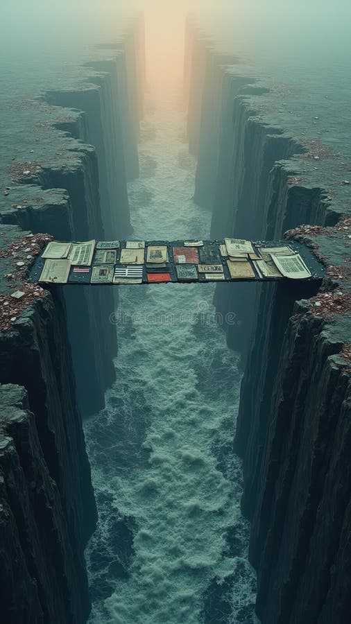 Mysterious Floating Books Bridge Over Ocean Gorge at Dawn Stock Image ...