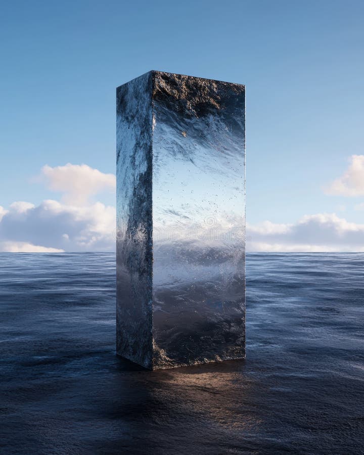 Mysterious Floating Cube in the Ocean Stock Illustration - Illustration ...