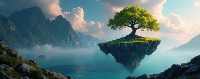 Mysterious Floating Island with Ancient Grove , Color, Epic, Art Stock ...