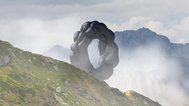 Mysterious Floating Object, UFO Flying Over the Mountain Landscape. 3d ...