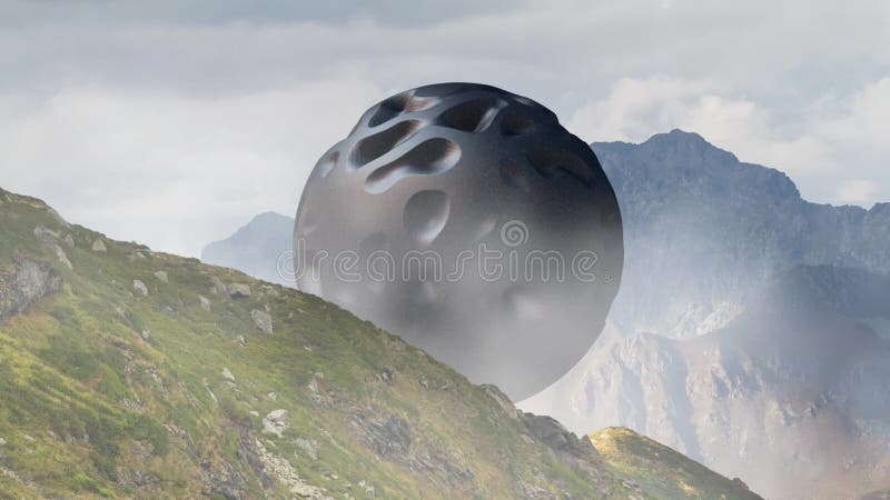 Mysterious Floating Object, UFO Rotating Over the Mountain Landscape ...