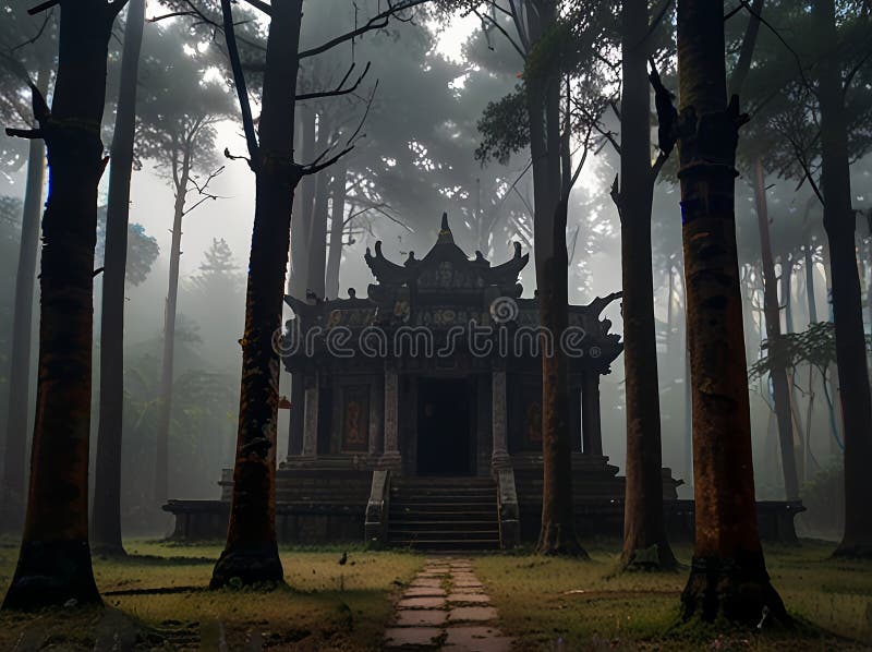 A Mysterious, Fog-covered Ancient Temple Deep within a Dense Forest ...