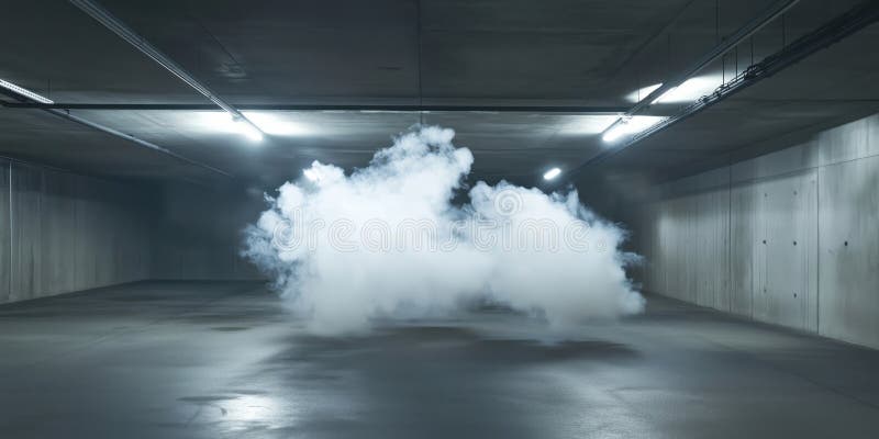 Mysterious Fog in Empty Underground Parking Garage with Dramatic ...