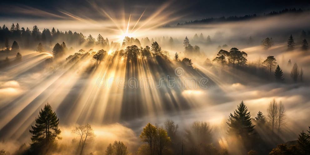 Mysterious Fog Patterns with Dramatic Beam of Light Stock Illustration ...