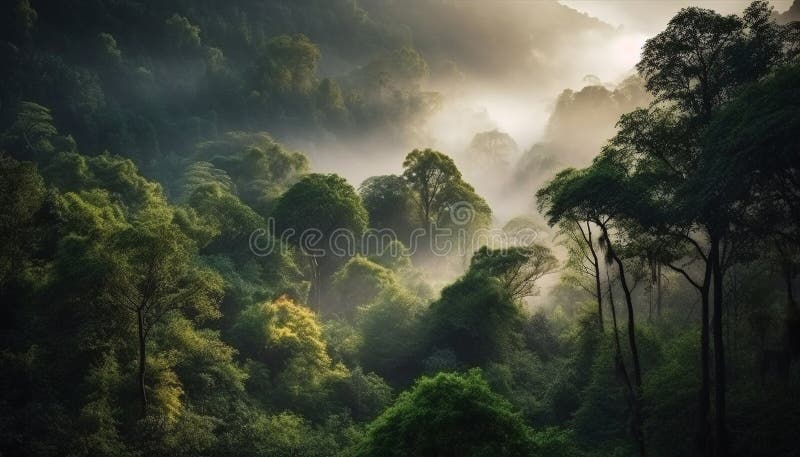 Mysterious Fog Shrouds Tranquil Forest Landscape Scene Generated by AI ... Mysterious Fog Shrouds Tranquil Forest Landscape Scene Generated by AI ...