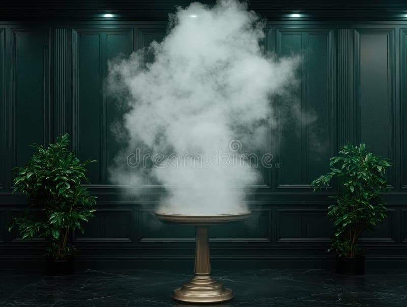 Mysterious Fog Swirling Over a Table in a Dark Room. Stock Illustration ...