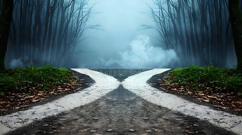 Mysterious Foggy Forest Pathway with Split Route in the Wilderness ...