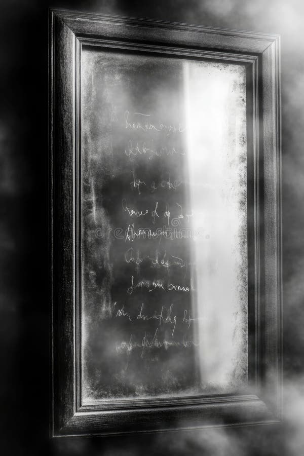 Mysterious Foggy Mirror with Handwritten Messages in Dim Light Stock ...